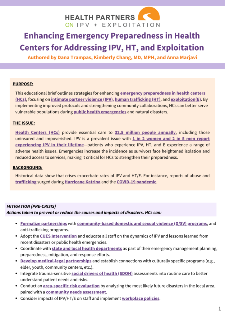 Enhancing Emergency Preparedness in Health Centers for Addressing IPV ...